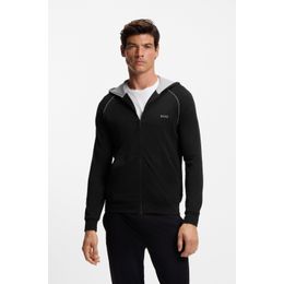 Kapuzensweatjacke BOSS "Mix&Match Jacket H", Herren, Gr. XXL (56), schwarz (schwarz 001), Sweatware, Obermaterial: 95% Baumwolle, 5% Elasthan, unifarben mit Farbeinsatz, Basic h&uuml;ftbedeckend, ohne Ausschnitt, Raglan&auml;rmel B&uuml;ndchen, Sweatjacken Kapuzensweatjacke, mit BOSS Stickerei auf der Brust, Topseller