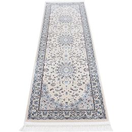 Teppich CarpetFine "Nain Diane, auch als L&auml;ufer", beige (creme), B:80cm H:8mm L:500cm, Polyester, Polypropylen, Teppiche, Teppich, Kurzflor mit Fransen, Vintage Orient Look, Wohnzimmer