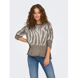 Rundhalspullover Only "ONLJADE ANIMAL LS O-NECK NOOS KNT", Damen, Gr. S, wei&szlig; (mermaid pattern:with zebra wei&szlig;cap gray), Strick, Obermaterial: 81% Polyacryl, 19% Polyester, gemustert, regular fit normal, Rundhals, Rippstrickb&uuml;ndchen, Pullover Rundhalspullover, Kunstfaser, regular fit