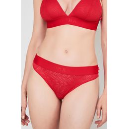 JOOP! Tanga JOOP JEANS "Tempting (JOOP Jeans)", Damen, Gr. XL, knalliges rot, Jacquard, Obermaterial: 77% Polyamid, 23% Elasthan, k&ouml;rpernah, Unterhosen Tanga, elastischer Bund, Jacquard-Spitze