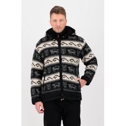 Strickfleecejacke DEPROC Active "LHOTSE MEN", Herren, Gr. M (50), grau, Obermaterial: 100% Wolle; Futter: 100% Polyester, gerader Abschluss, Jacken Strickfleecejacke, mit Kapuze und weichem Fleece gef&uuml;ttert