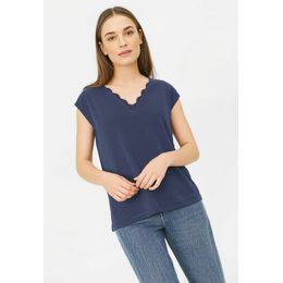 Kurzarmshirt Pieces "PCKAMALA LACE V-NECK TEE JRS NOOS BC", Damen, Gr. XL, blau (ombre blau), Jersey, Obermaterial: 73% Modal, 27% Polyester, unifarben, relaxed fit normal, V-Ausschnitt, Shirts Kurzarmshirt
