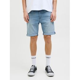 Jack & Jones Shorts JACK & JONES "JJIRICK JJFOX SHORTS CB 310 SN", Herren, Gr. S, N-Gr, blau (blau denim pack:am 314), Web, Obermaterial: 70% Baumwolle, 28% Polyester, 2% Elasthan, unifarben, regular fit kniefrei, Hosen Shorts, im Four-Pocket Style