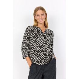 Shirtbluse soyaconcept "SC-FELICITY AOP 519", Damen, Gr. S, schwarz (schwarz combi), Web, Obermaterial: 50% Baumwolle, 50% Viskose, gemustert, normal, V-Ausschnitt, Blusen Shirtbluse