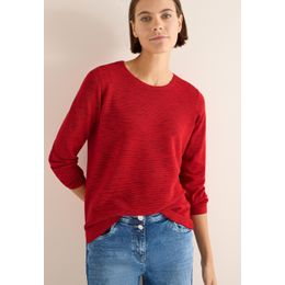Rundhalspullover Cecil, Damen, Gr. S (38), fiery rot heather melange, Strick, Obermaterial: 60% Baumwolle, 40% Polyester, meliert, regular fit normal, Rundhals, gerader Abschluss, Pullover Rundhalspullover, mit Struktur