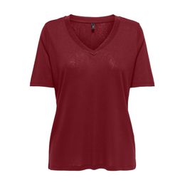 Kurzarmshirt Only "ONLHENRIETTA S/S TOP JRS", Damen, Gr. S, cabernet detail:cabernet rhinestones, Jersey, Obermaterial: 70% Viskose, 30% Polyester, unifarben, regular fit, V-Ausschnitt, Shirts Kurzarmshirt