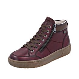 Plateausneaker Remonte, Damen, Gr. 45, weinrot, braun used, Leder, Lederimitat, unifarben mit Farbeinsatz, Schuhe Plateausneaker, Winterstiefelette, Casual Boots mit wasserabweisender TEX-Membran