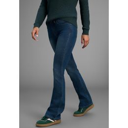 Bootcut-Jeans Arizona "Shaping", Damen, Gr. 19, K + L Gr, blau (dunkelblau us), Jeans, Obermaterial: 79% Baumwolle, 19% Polyester, 2% Elasthan, Basic, bootcut fit lang, Jeans Bootcut-Jeans, elastische Passform, Bootcut-Beinform, Used-Waschung, hohe Taille, Topseller