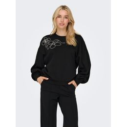 Sweatshirt Only "ONLBROOK L/S PEARL DETAIL CS SWT", Damen, Gr. M, schwarz detail:wei&szlig; pearls, Sweatware, Obermaterial: 60% Baumwolle, 40% Polyester, unifarben, regular fit normal, Rundhals, Sweatshirts Sweatshirt