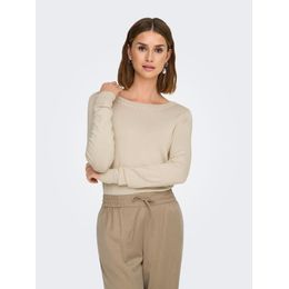 Strickpullover Only "ONLVENICE &ndash; Strickpullover mit Perlendetail und Rundhals", Damen, Gr. XL, wei&szlig; (birch detail:wei&szlig; pearls), Strick, Obermaterial: 82% Viskose, 16% Nylon, 2% Elasthan, unifarben, regular fit normal, Rundhals, Pullover Strickpullover, regular fit, modisch, Viskosemischung, Strick, Rundhals