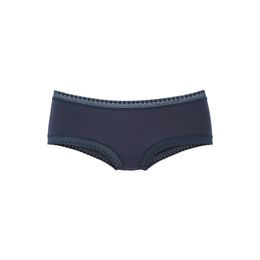 Panty Lascana, Damen, Gr. 44/46, dunkelblau, Jersey, Obermaterial: 95% Baumwolle, 5% Elasthan. Spitze: 90% Polyamid, 10% Elasthan, unifarben, Unterhosen Panty, aus elastischer Baumwolle mit weicher Spitze