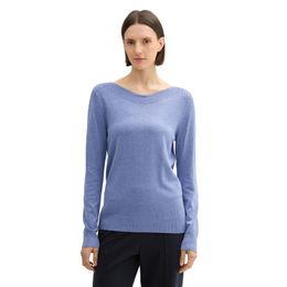 Longpullover Tom Tailor, Damen, Gr. M (38), blau (colony blau melange), Obermaterial: 85% Viskose, 15% Polyamid, meliert, regular fit taillenbedeckt, U-Boot-Ausschnitt, Rippb&uuml;ndchen, Pullover Longpullover, mit Rippb&uuml;ndchen