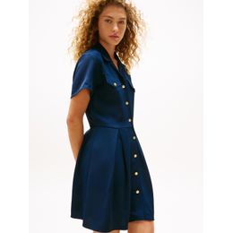 Hemdblusenkleid Tommy Hilfiger "VIS TWILL S/S F&F MINI DRESS", Damen, Gr. 42, N-Gr, blau (marine), Web, Obermaterial: 100% Viskose, unifarben, regular fit, Kleider Hemdblusenkleid