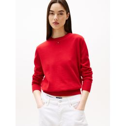 Strickpullover Tommy Jeans "TJW ESSENTIAL CREW SWEATER EXT", Damen, Gr. XL (42), rot (sapphire rot), Feinstrick, Obermaterial: 100% Baumwolle, unifarben, regular fit normal, Rundhals, Rippstrickb&uuml;ndchen, Pullover Strickpullover