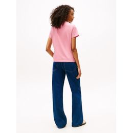 Kurzarmshirt Tommy Jeans "TJW REG LINEAR SS TEE", Damen, Gr. XL (42), rosa (mystic pink), Single Jersey, Obermaterial: 70% Baumwolle, 30% Viskose, unifarben, regular fit, Rundhals, Shirts Kurzarmshirt