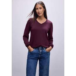 Sweatshirt Street One, Damen, Gr. 42, noble rot, Sweatware, Obermaterial: 46% Modal, 46% Polyester, 8% Elasthan, unifarben, l&auml;ssig geschnitten h&uuml;ftbedeckend, V-Ausschnitt, elastischer Bund, Sweatshirts Sweatshirt, mit V-Ausschnitt