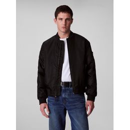 Bomberjacke Calvin Klein Jeans "LS NYLON BOMBER JACKET", Herren, Gr. L, schwarz, Web, Obermaterial: 100% Polypropylen, unifarben, regular fit normal, Rundhals, eingesetzt elastischer Bund, Jacken Bomberjacke, Mit Rundhalsausschnitt