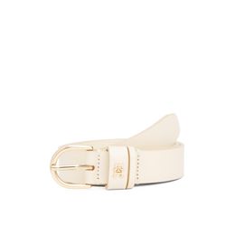 Lederg&uuml;rtel Tommy Hilfiger "ESSENTIAL EFFORTLESS 2.5 cm breit GOLD", Damen, Gr. 80, wei&szlig; (ivory petal), Rindsleder, unifarben, G&uuml;rtel Lederg&uuml;rtel, Logoemblem, weiche Haptik, ovale Einfachdornschlie&szlig;e