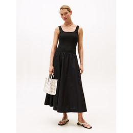 A-Linien-Kleid Tommy Hilfiger "5X2 RIB MIDI MIX F&F DRS", Damen, Gr. XXL (44), N-Gr, schwarz, Web, Obermaterial: 97% Baumwolle, 3% Elasthan, unifarben, regular fit, eckiger Ausschnitt, Kleider A-Linien-Kleid