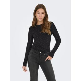 Langarmshirt Only "ONLZITA L/S O-NECK TOP BF JRS", Damen, Gr. L, schwarz detail:silber rhinestones, Jersey, Obermaterial: 96% Polyester, 4% Elasthan, Glitzermuster, unifarben, Rundhals, Shirts Langarmshirt