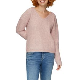 Strickpullover QS, Damen, Gr. XXL, pink (powder pink), Strick, Obermaterial: 100% Baumwolle, meliert, regular fit taillenbedeckt, V-Ausschnitt, Rippb&uuml;ndchen, Pullover Strickpullover, in Melange Optik