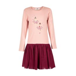 Shirtkleid happy girls, M&auml;dchen, Gr. 140, N-Gr, dusty rose, Jersey, Obermaterial: 95% Baumwolle, 5% Elasthan. Futter: 100% Polyester. Unterteil: 100% Polyester, bedruckt, regular fit knieumspielend, Rundhals, Kleider Shirtkleid