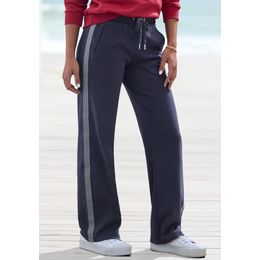 H.I.S. Relaxhose H.I.S, Damen, Gr. 52/54, N-Gr, blau (marine), Interlock, Obermaterial: 60% Baumwolle, 40% Polyester, unifarben, Basic, bequem lang, Hosen Relaxhose, mit seitlichen Streifendesign, Topseller