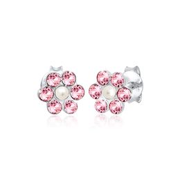 Paar Ohrstecker Elli "Ohrringe Ohrring Kinder Blume Kristalle Rose Synthetische Perle 925 Sterling Silber", rosa, Ohrringe, M&auml;dchen, ohne Stein, Silber 925 (Sterlingsilber), Paar Ohrstecker