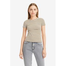 Jacqueline de Yong Rundhalsshirt JDY "JDYSOLAR S/S O NECK TOP JRS NOOS", Damen, Gr. S, wei&szlig; (trench coat stripes:cloud dancer), Single Jersey, Obermaterial: 95% Baumwolle, 5% Elasthan, gestreift, regular fit normal, Rundhals, Shirts Rundhalsshirt