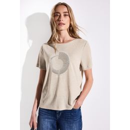 T-Shirt Street One, Damen, Gr. 44, moonstone sand, Jersey, Obermaterial: 80% Polyester, 20% Viskose, bedruckt, regular fit taillenbedeckt, Rundhals, gerader Abschluss, Shirts T-Shirt, mit Folien-Print