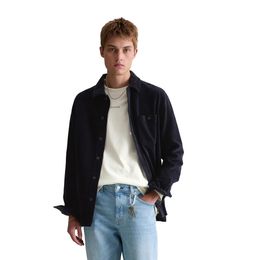 Marc O'Polo Langarmshirt MARC O'POLO DENIM, Herren, Gr. L, blau depths, Frottee, Obermaterial: 100% Baumwolle, relaxed fit normal, 1-Knopf-Manschette, Shirts Langarmshirt, aus softem Frottee-Cord, relaxed fit, Kentkragen