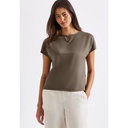 Shirttop Street One, Damen, Gr. 44, beige (schwarz tumbled beige), Obermaterial: 95% Viskose, 5% Elasthan, unifarben, regular fit taillenbedeckt, U-Boot-Ausschnitt, Tops Shirttop, mit Cut-Out Detail