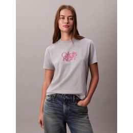 T-Shirt Calvin Klein Jeans "SS FITTED SCRIPT CALVIN KLEIN TE", Damen, Gr. M (40), grau (history grau heather), Web, Obermaterial: 100% Baumwolle, unifarben, regular fit normal, Rundhals, eingesetzt abgesteppte Kante, Shirts T-Shirt, Mit Rundhalsausschnitt, regular fit