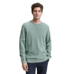 Strickpullover Tom Tailor, Herren, Gr. M, gr&uuml;n (schwarz smoke gr&uuml;n melange), Strick, Obermaterial: 100% Baumwolle, meliert, regular fit taillenbedeckt, Rundhals, B&uuml;ndchen, Pullover Strickpullover, mit B&uuml;ndchen