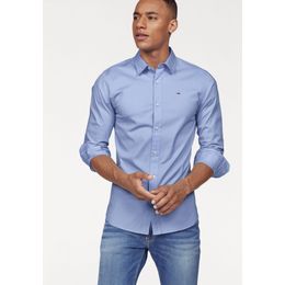 Langarmhemd Tommy Jeans "Sabim Stretch Hemd Shirt", Herren, Gr. XL, N-Gr, blau (lavender lustre), Web, Obermaterial: 97% Baumwolle, 3% Elasthan, unifarben, schmal normal, Rundhals, eingesetzt 2-Knopf-Manschette mit Schlitz, Hemden Langarmhemd, Stretch Hemd, Premium, Slim Fit, mit Elasthan, Topseller