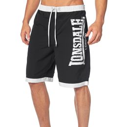 Boardshorts Lonsdale "CLENNELL", Herren, Gr. 4XL, N-Gr, schwarz-wei&szlig; (schwarz, wei&szlig;), Obermaterial: 100% Polyester. Futter: 100% Polyester, bedruckt, unifarben mit Farbeins&auml;tzen, bequem, Hosen Boardshorts, Badeshorts, Innenhose aus Mesh, Topseller