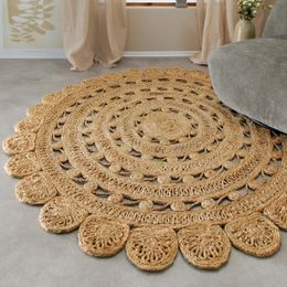 Teppich GREEN LOOOP "Bloom", beige (natur), H:12mm &Oslash;:160cm, Jute, Teppiche, Teppich, Jute, handgewebt, robust, strapazierf&auml;hig, Natur, Wohnzimmer
