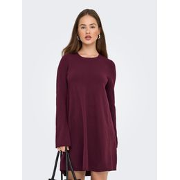 Midikleid Only "ONLAMALIO LIFE LS ONECK DRESS KNT", Damen, Gr. M, N-Gr, winetasting, Obermaterial: 100% Polyester, unifarben, loose fit, Rundhals, Kleider Midikleid, Sommerkleid