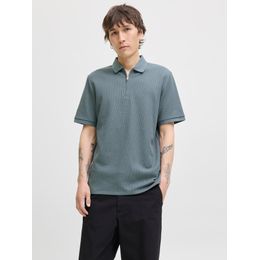 Jack & Jones Poloshirt JACK & JONES "JJEAUSTIN ZIP POLO SS NOOS", Herren, Gr. S, stormy weather detail:classic, Jersey, Obermaterial: 58% Polyester, 40% Baumwolle, 2% Elasthan, unifarben, regular fit normal, Shirts Poloshirt, mit Polokragen