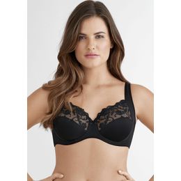 B&uuml;gel-BH Felina "Moments", Damen, Gr. 110, Cup F, schwarz, Spitze, Obermaterial: 79% Polyamid, 15% Polyester, 6% Elasthan, gemustert, unifarben, BHs B&uuml;gel-BH, Bl&uuml;tenstickerei, Zierschleife, Komfort-B&uuml;gel