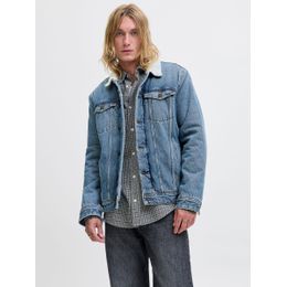 Jack & Jones Jeansjacke JACK & JONES "JJIJEAN JJJACKET W. SHERPA AKM 024 SN", Herren, Gr. XS, blau (blau denim), Web, Obermaterial: 100% Baumwolle, Abriebeffekte, loose fit h&uuml;ftlang, Jacken Jeansjacke
