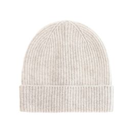 Beanie Zwillingsherz, Damen, grau (hellgrau), Strick, Obermaterial: 100% Kaschmir, unifarben, M&uuml;tzen Beanie, Feinripp, breiter Umschlag, Wolle