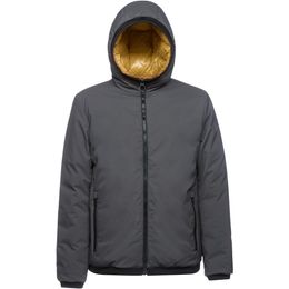 Wendejacke Geox "SPHERICA", Herren, Gr. 46, grau (asphalt, harvest gold), Web, Obermaterial: 100% Polyester. Futter: 100% Polyester. Wattierung: 100% Polyester, kontrastfarbene Details, unifarben, Basic h&uuml;ftlang, eingesetzt Rippb&uuml;ndchen, Jacken Wendejacke, eine Seite glatt - eine Seite gesteppt, Rei&szlig;verschluss, Kapuze