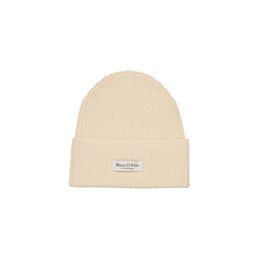 Marc O'Polo Beanie MARC O'POLO, Damen, beige, Rippstrick, Baumwolle, M&uuml;tzen Beanie, breiter Umschlag, Markenlabel, Rippstrick