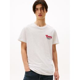 T-Shirt Tommy Jeans "FONT PLAY TEE", Herren, Gr. L, lt grau htr, Single Jersey, Obermaterial: 100% Baumwolle, unifarben, slim fit normal, Rundhals, eingesetzt abgesteppte Kante, Shirts T-Shirt, Slim fit mit Rundhalsausschnitt