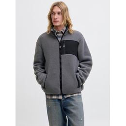 Jack & Jones Fleecejacke JACK & JONES "JJTHATCHER FLEECE JACKET", Herren, Gr. XS, grau (castlerock), Web, Obermaterial: 100% Polyester, unifarben, regular fit normal, Jacken Fleecejacke