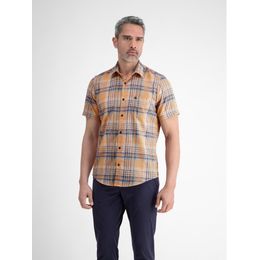 Kurzarmhemd Lerros, Herren, Gr. XL, N-Gr, pale papaya, Web, Obermaterial: 60% Baumwolle, 40% Polyester, kariert, regular fit Po-bedeckend, Hemden Kurzarmhemd, mit Logo Stickerei