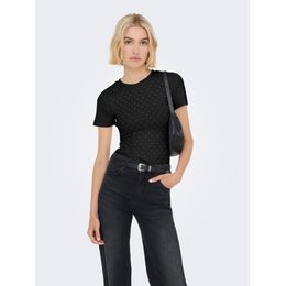 Kurzarmshirt Only "ONLARNHEM S/S RHINESTONE TOP JRS", Damen, Gr. XL, schwarz detail:silber rhinestones, Jersey, Obermaterial: 95% Viskose, 5% Elasthan, unifarben, Rundhals, Shirts Kurzarmshirt