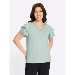 V-Shirt Classic Basics "Kurzarm-Shirt", Damen, Gr. 38, kalkmint, 100% Baumwolle, unifarben, V-Ausschnitt, Shirts V-Shirt