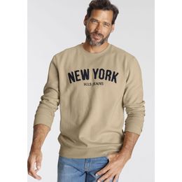 H.I.S. Sweater H.I.S, Herren, Gr. L (52/54), beige, Sweatware, Obermaterial: 60% Baumwolle, 40% Polyester, bestickt, normal, Rundhals, B&uuml;ndchen, Sweatshirts Sweater, Langarm, lockere Passform, bestickte Optik, Rundhalsausschnitt